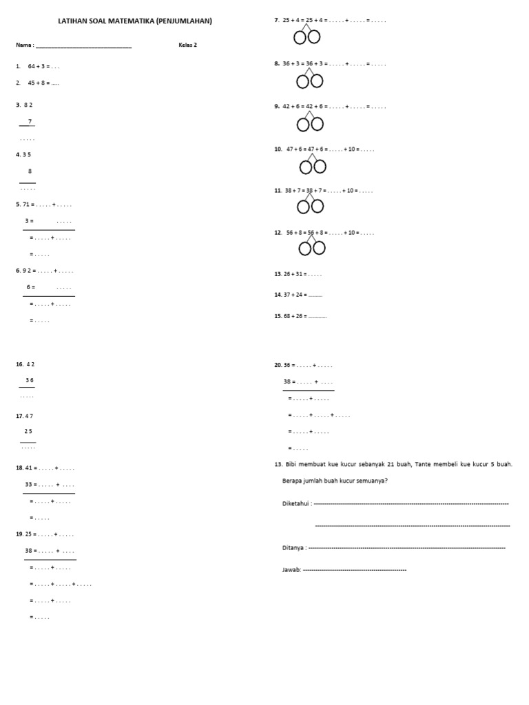 LATIHAN SOAL MATEMATIKA (Penjumlahan) | PDF