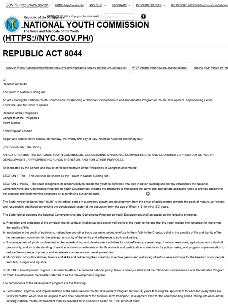 Youth in Nation-Building Act (RA 8044) | PDF | Taxes | President Of The ...