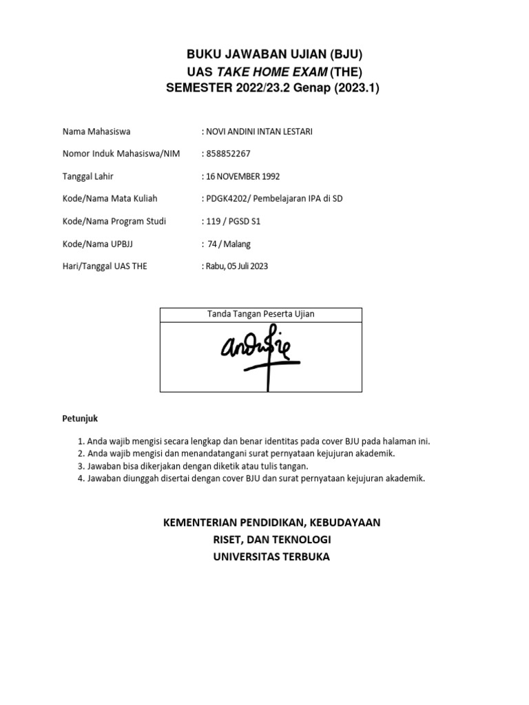 NOVI ANDINI INTAN LESTARI (858852267) UAS THE Pembelajaran IPA Di SD | PDF