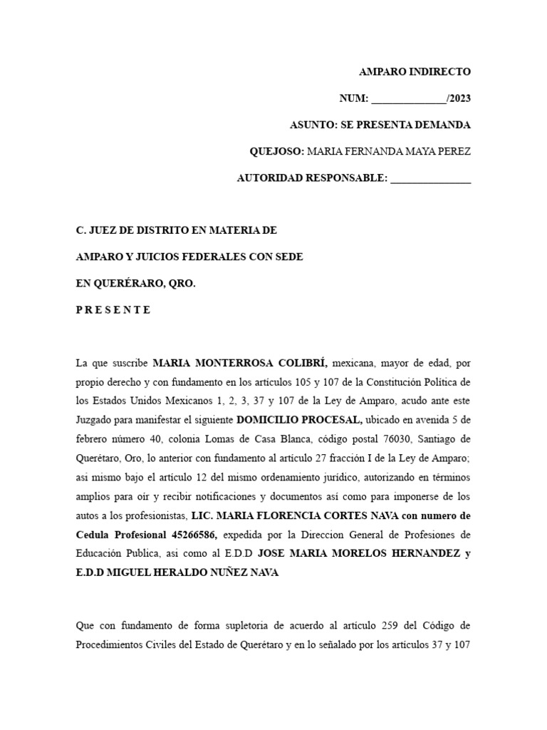 Amparo Indirecto Procesal Amparo | PDF | Demanda judicial | Carta Magna