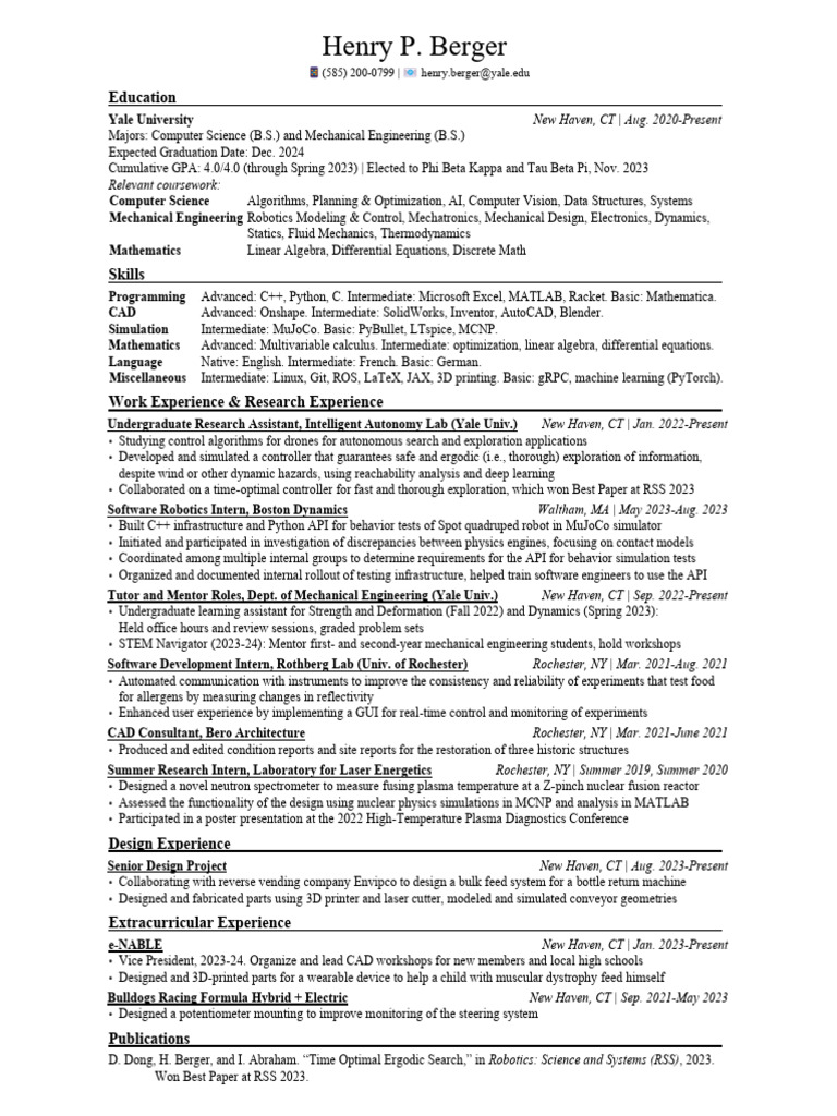 Henry Berger Resume | PDF | Mechanical Engineering | Simulation