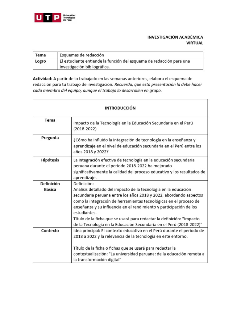S10 - Tarea - Borrador de Esquema de Redacción | PDF | Enseñando | Tecnologia Educacional