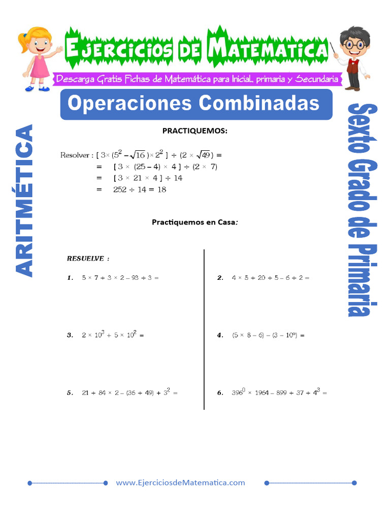 Ejercicios De Operaciones Combinadas Para Sexto De Primaria Pdf