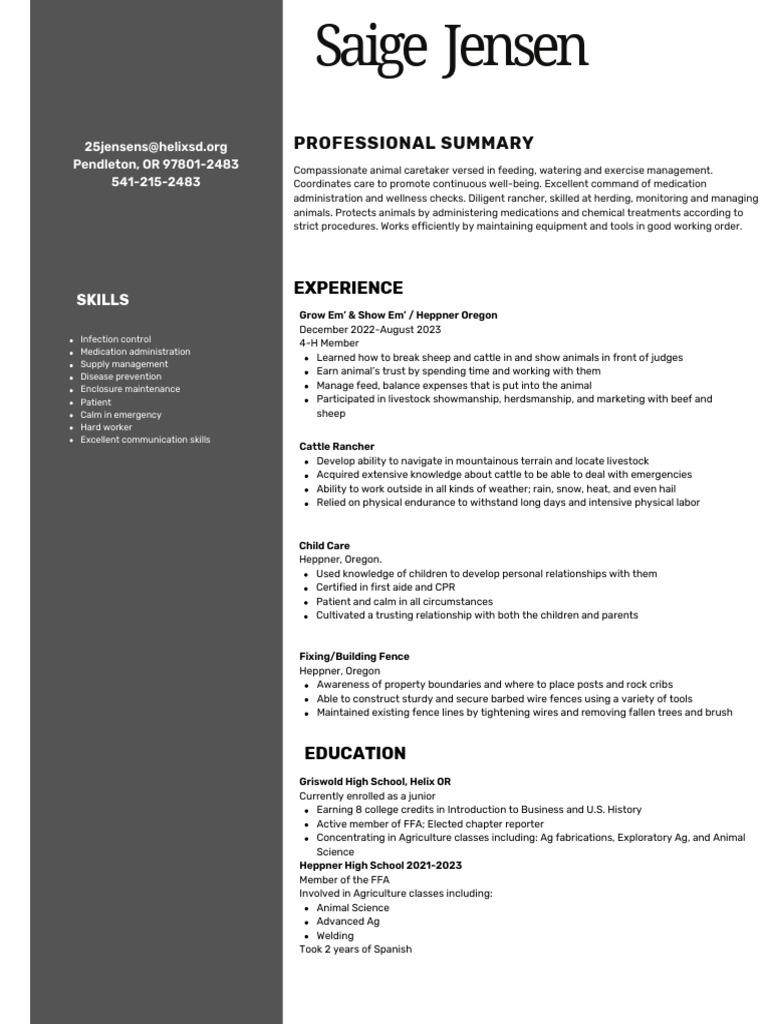 White and Black Minimalist Professional Resume Template | PDF | Livestock