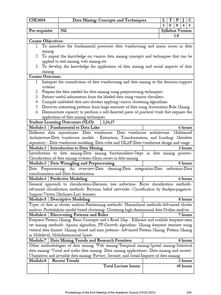 Cse3054 Data Mining Concepts And Techniques Eth 1 0 66 Cse3054 61 Acp Pdf Data
