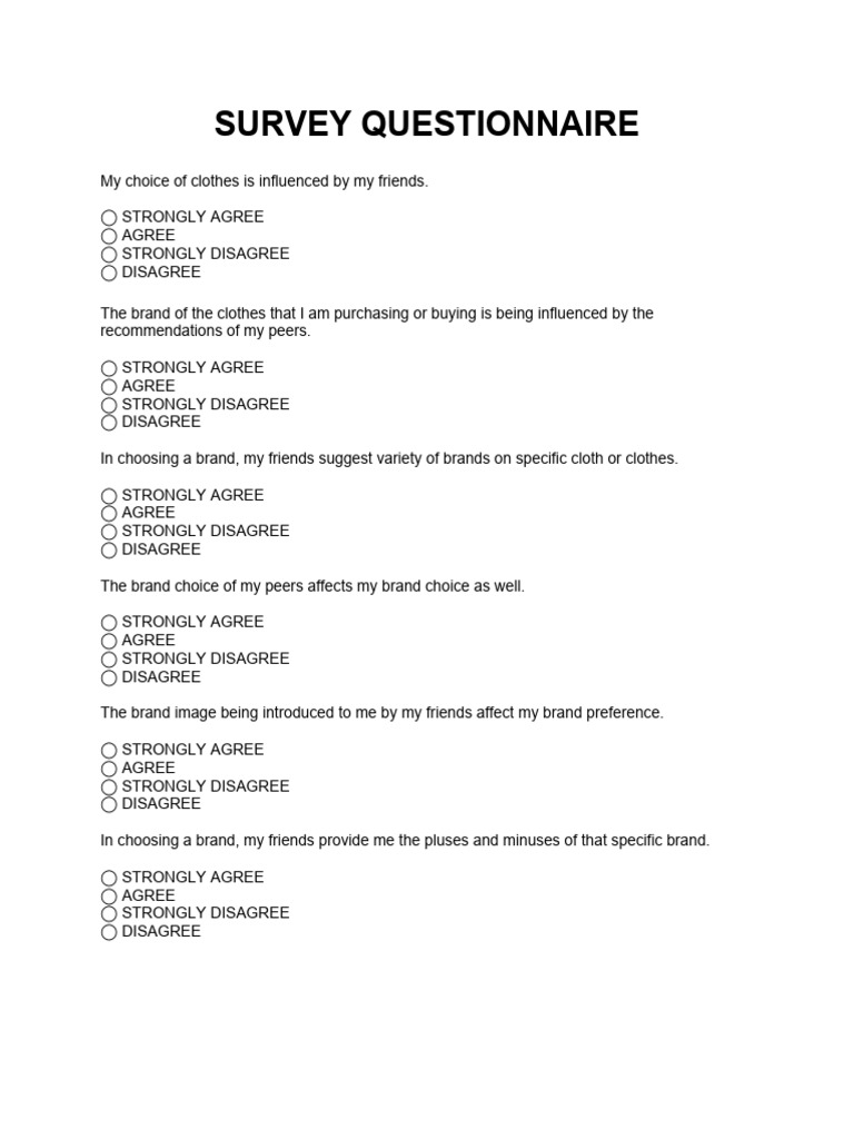 Survey Questionnaire | PDF