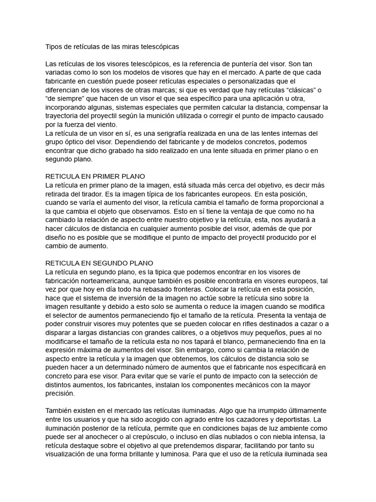 Tipos de retículas en miras telescópicas | PDF | Francotirador | Ligero