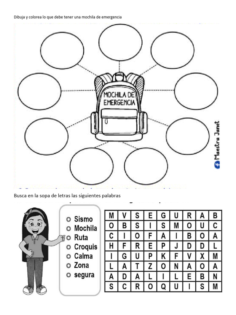 Dibuja y Colorea Lo Que Debe Tener Una Mochila de Emergencia | PDF ...