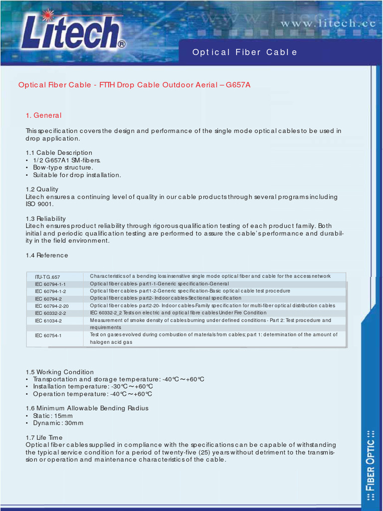 Optical Fiber Cable - FTTH Drop Cable Outdoor Aerial - G657A | PDF ...