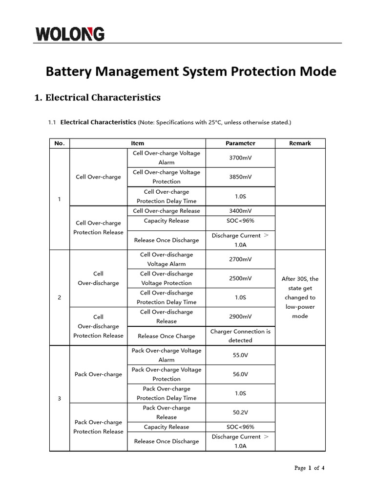 WL48-50FT11 Battery Management System Protection Mode | PDF | Electronics | Physical Sciences