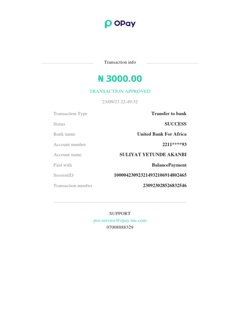 Successful Opay Transfer Receipt | PDF | Finance & Money Management