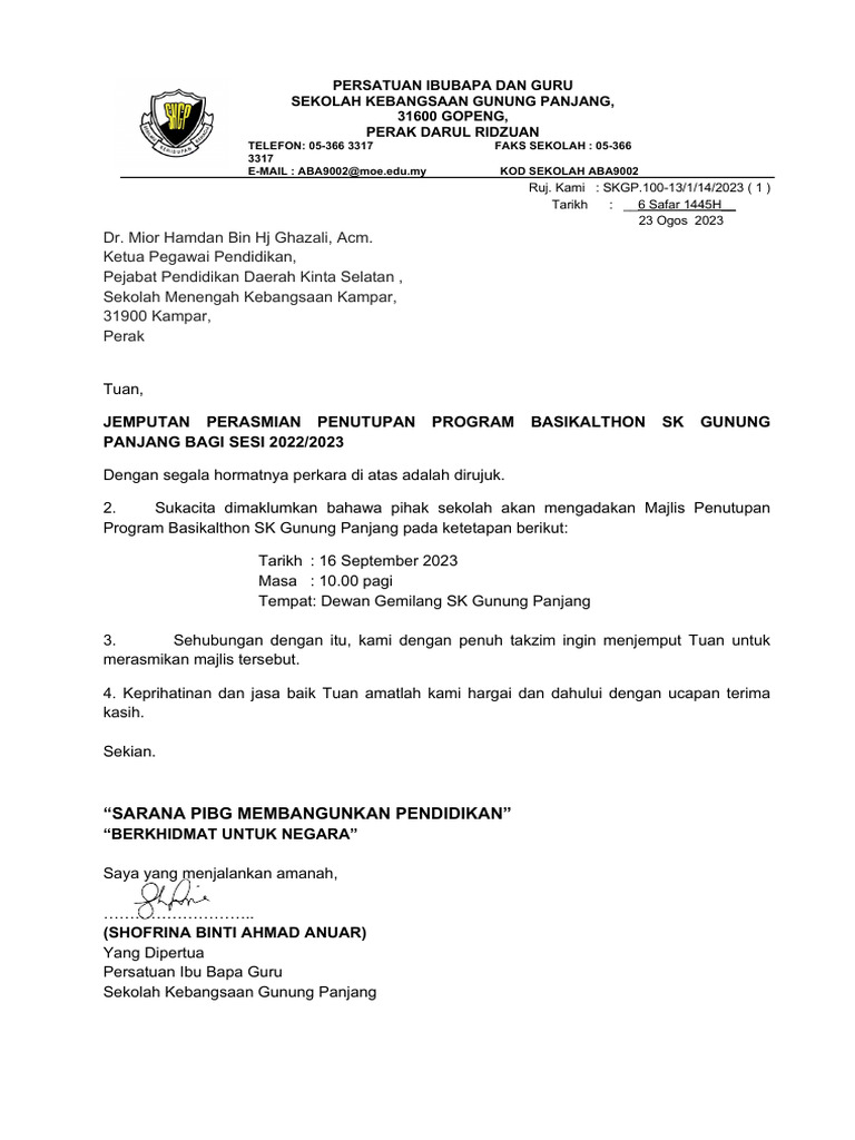 SURAT Jemputan PERASMI BASIKALTON | PDF