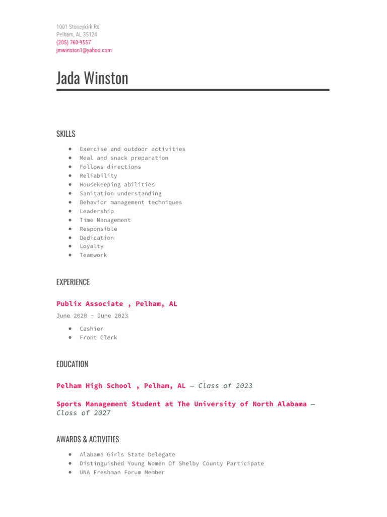 Jada Winston Resume 2020 | PDF | Self-Improvement | Wellness