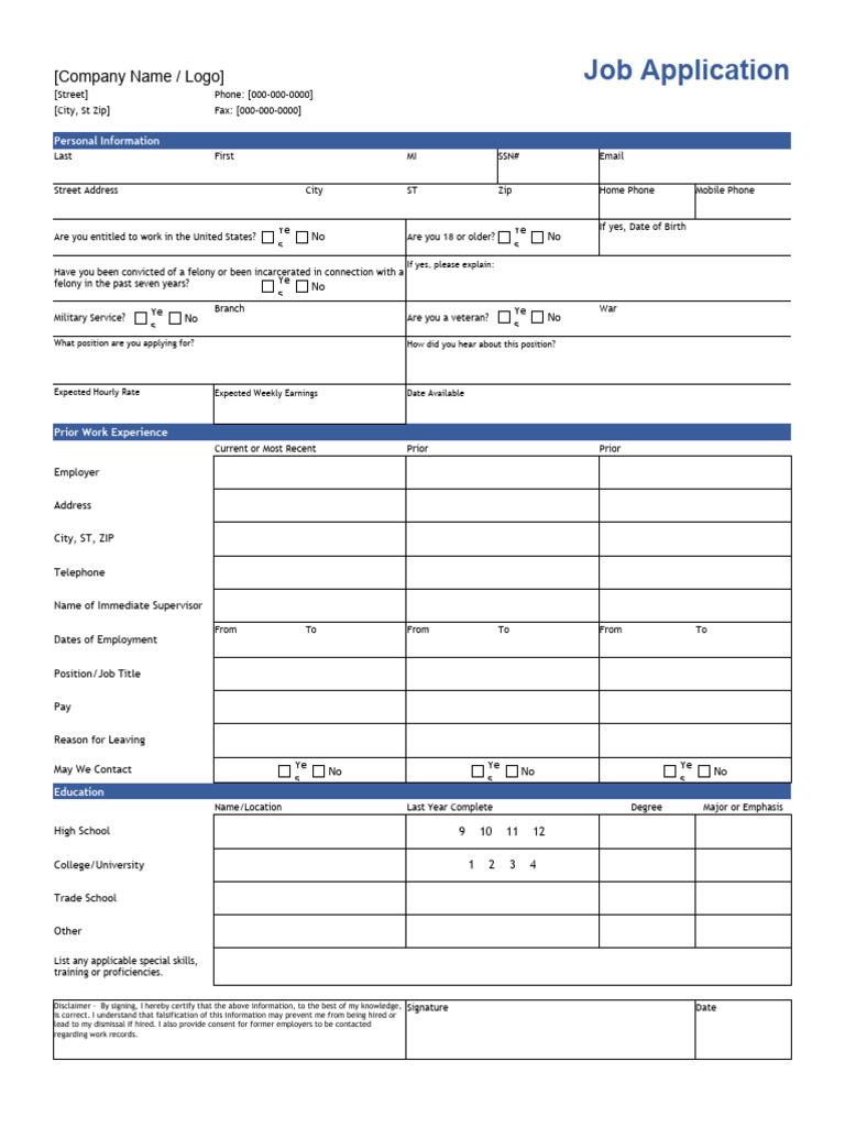 Job Application Form | PDF | Employment | Business