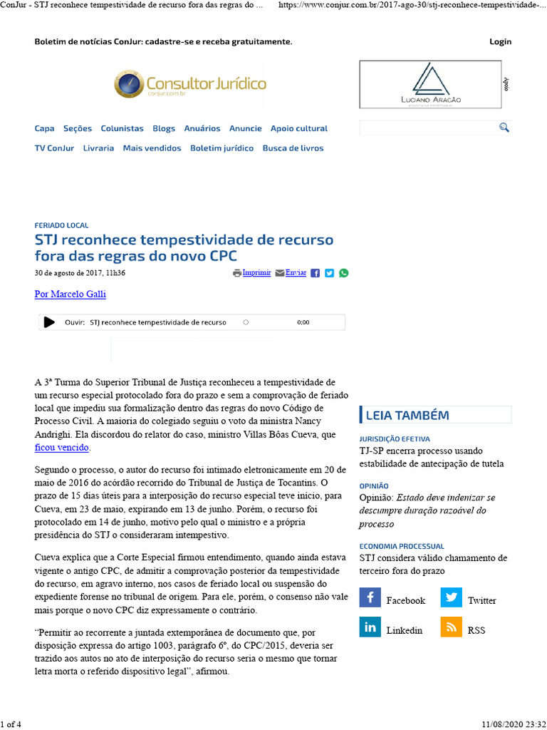 STJ Reconhece Tempestividade de Recurso Fora Das Regras Do Novo CPC ... STJ Reconhece Tempestividade de Recurso Fora Das Regras Do Novo CPC ...