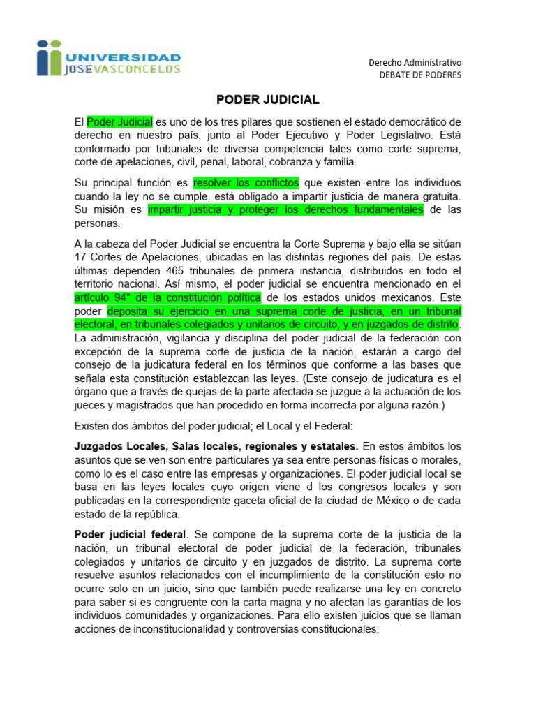 Funciones del Poder Judicial Mexicano | PDF | Judicaturas | Esfera pública