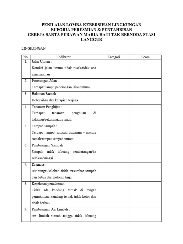 Penilaian Lomba Kebersihan Lingkungan | PDF | Sains & Matematika