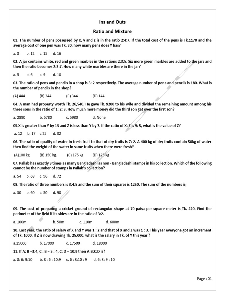 Ratio Problems and Solutions | PDF | Ratio | Water