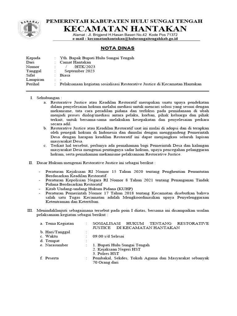 Surat Restorative Justice | PDF | Hukum