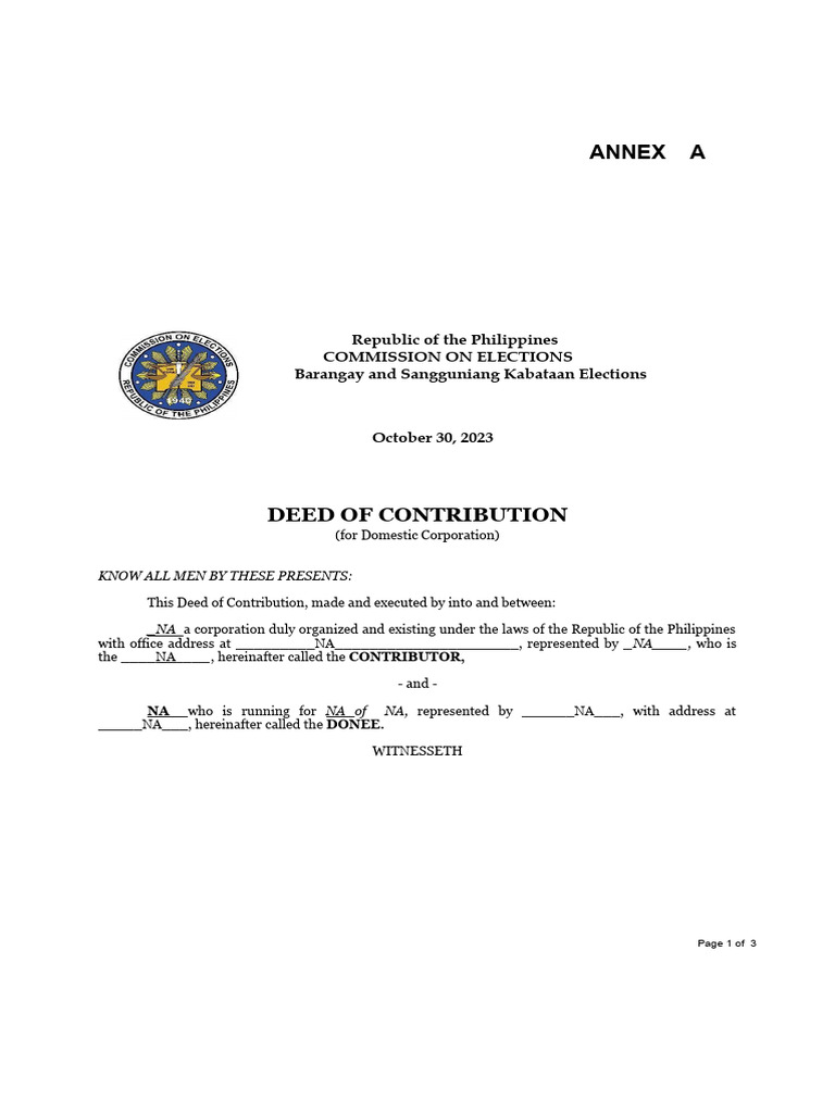 Deed of Contribution for Elections | PDF | Civil Law (Common Law ...