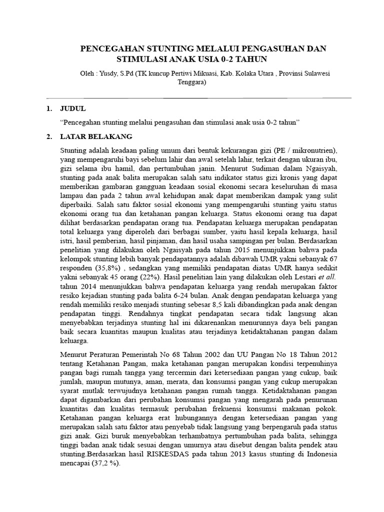 Studi Mendalam Pencegahan Stunting Melalui Pegasuhan Dan Stimulasi Pada ...
