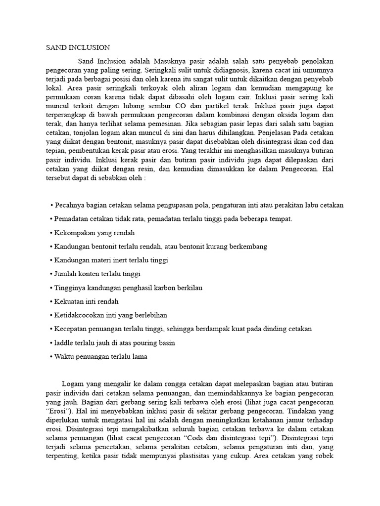 Sand Inclusion On Metal Casting | PDF