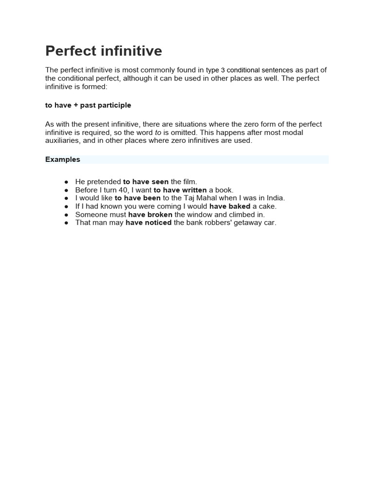 Perfect Infinitive | PDF