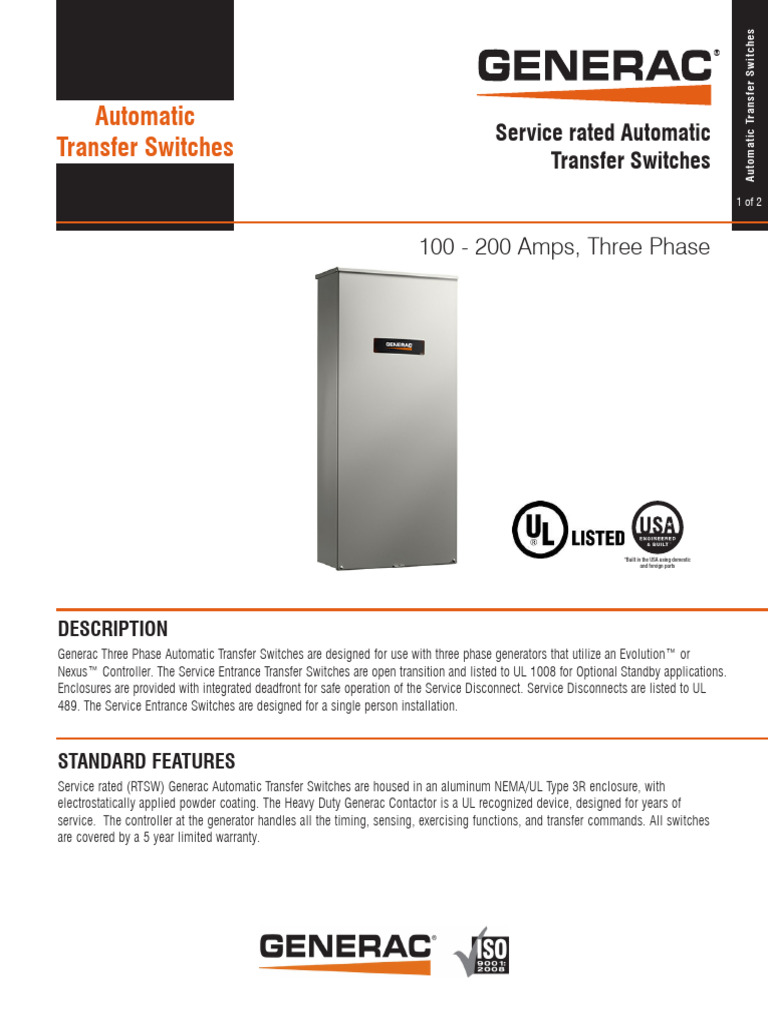 100 200 3p Spec Sheet | PDF | Switch | Manufactured Goods