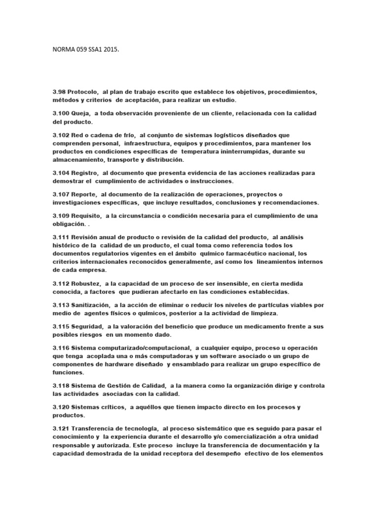NORMA 059 SSA1 2015 | PDF | Sistema de manejo de calidad | Medicamentos ...