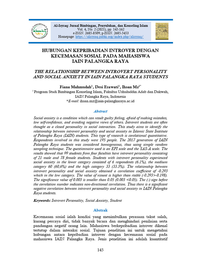 Hubungan Kepribadian Introvert | Download Free PDF | Extraversion And Introversion | Emotions