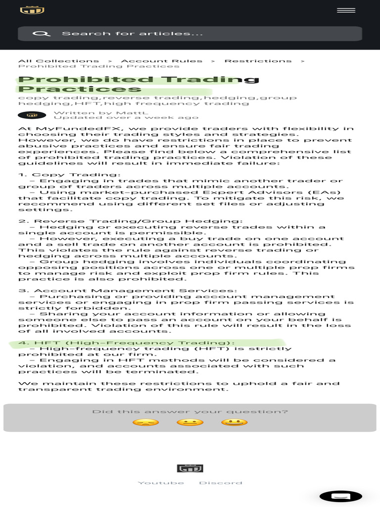 Prohibited Trading Practices MyFundedFX Help Center | PDF | Finance ...