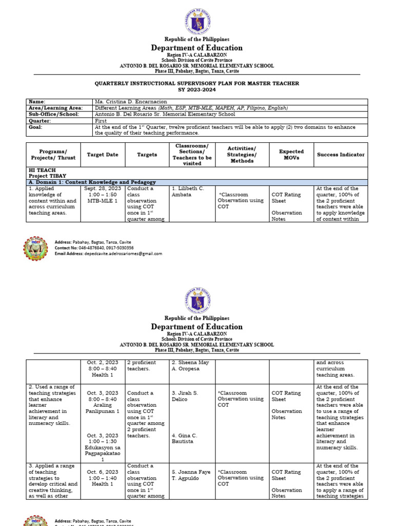 Isp Grade 1 First Quarter 2023-2024 | PDF | Teachers | Learning