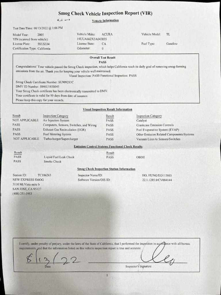 Smog Certificate | PDF