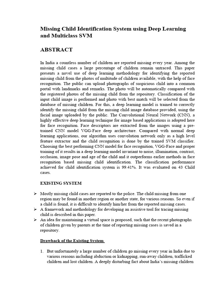 219missing Child Identification System Using Deep Learning and Multiclass SVM | PDF | Deep ...