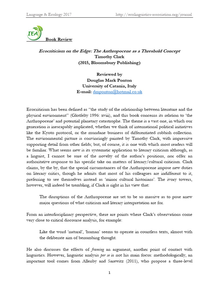 Book Review Ecocriticism On The Edge - Final | PDF | Ecocriticism ...