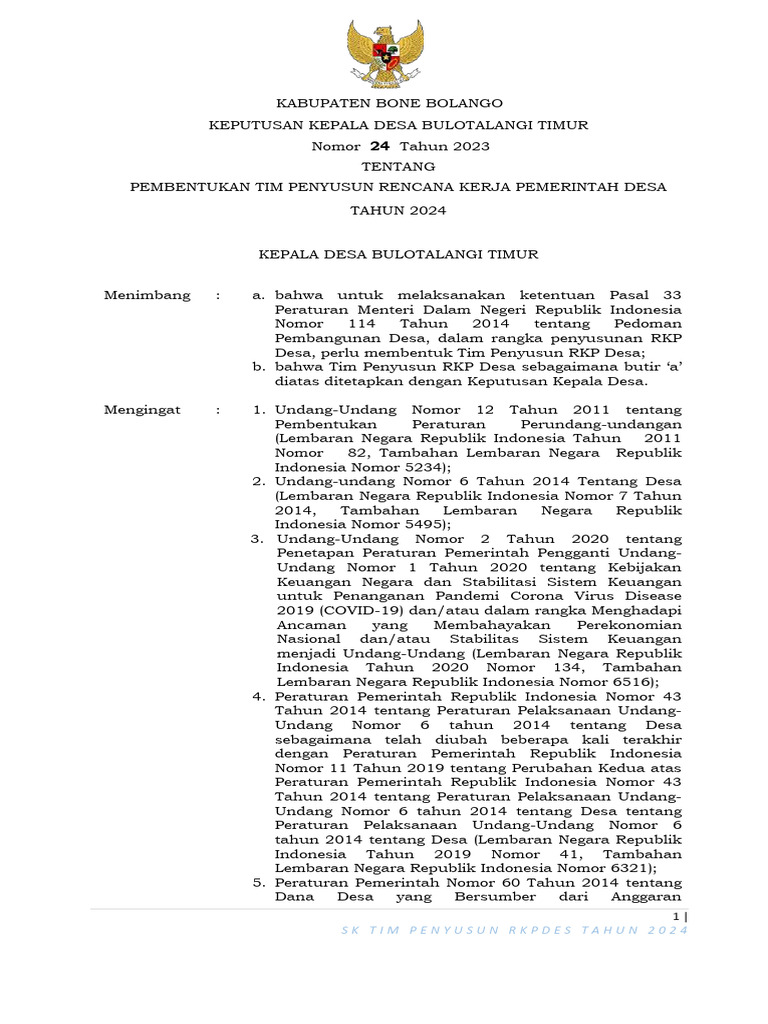 SK Tim Penyusun RKPDes 2023 | PDF