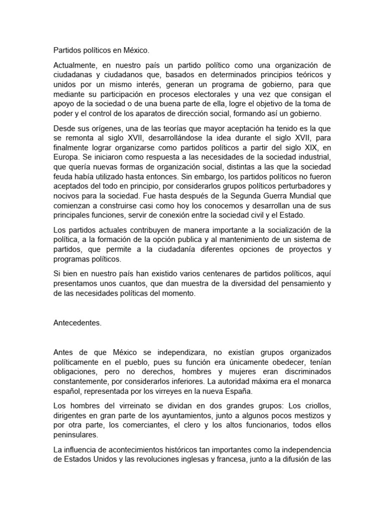 Partidos Políticos en México | PDF | Partido Revolucionario ...