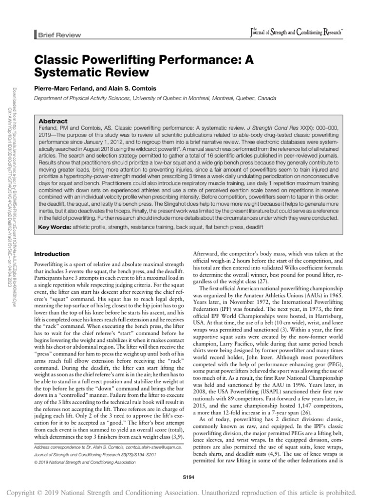 Classic Powerlifting Performance A Systematic.21 | PDF | Weight ...