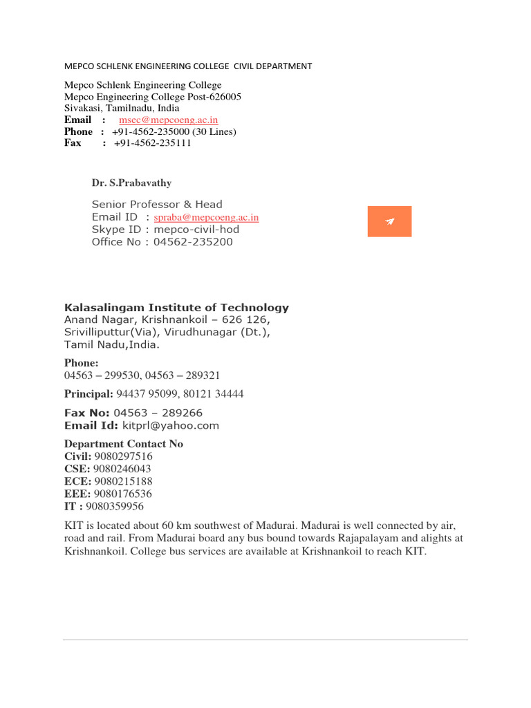 MEPCO Schlenk Engineering College Civil Dept | PDF | Kerala