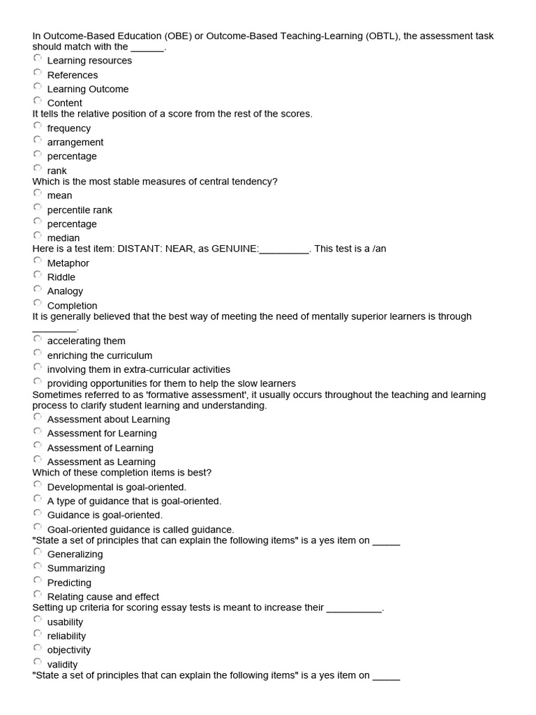 Assessment of Learning TEST | PDF | Educational Assessment | Learning