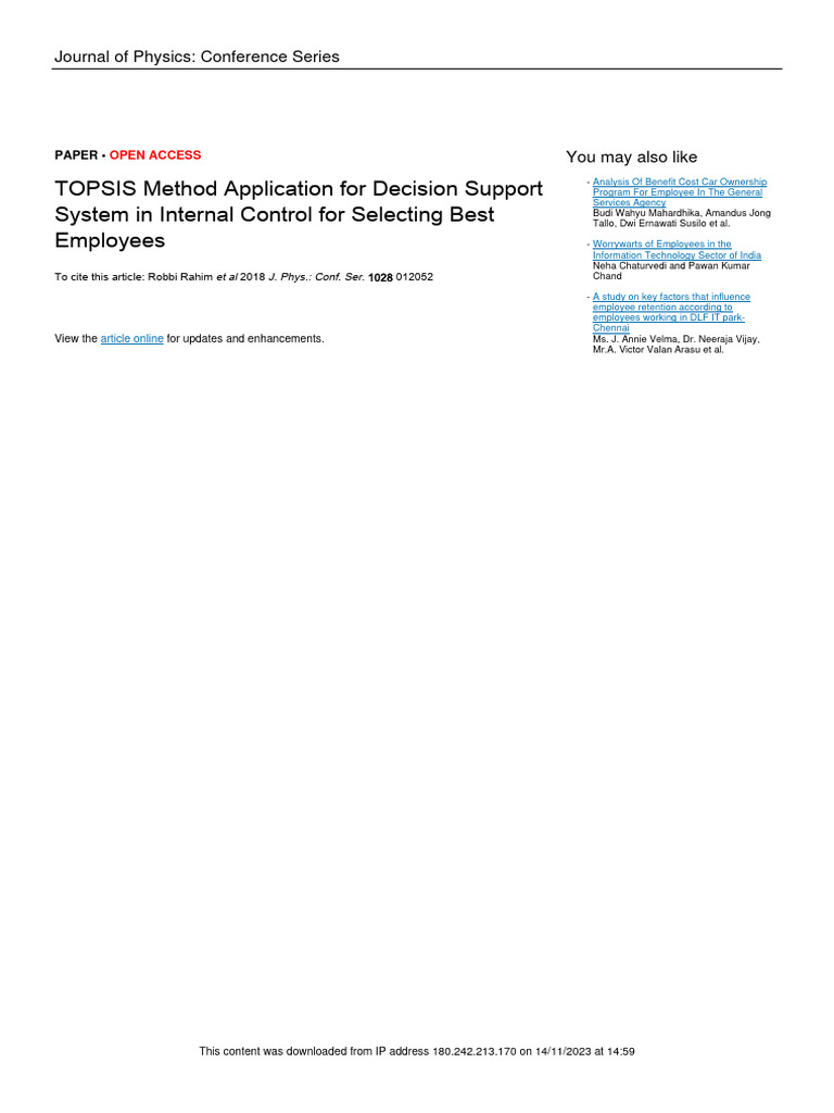 Topsis Method Application For Decision Support Pdf Decision Making 7952