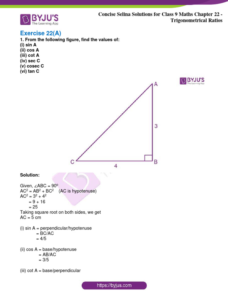 Concise Selina Solutions For Class 9 Maths Chapter 22 Trigonometrical Ratios | PDF ...