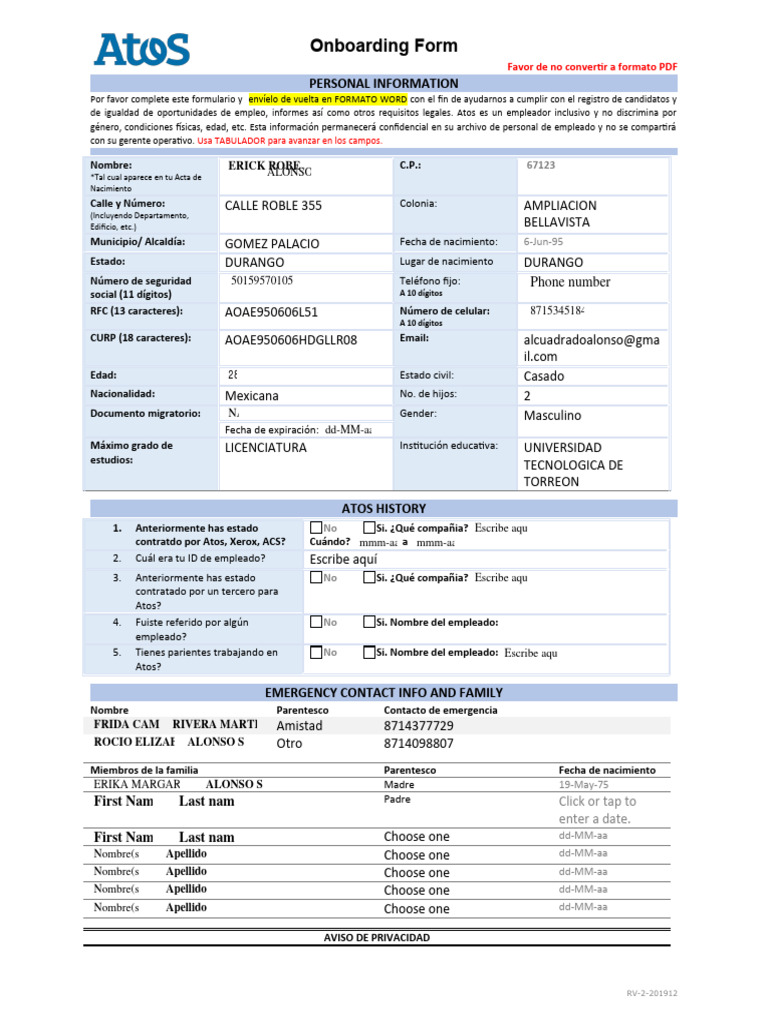 Onboarding Form - SP | PDF