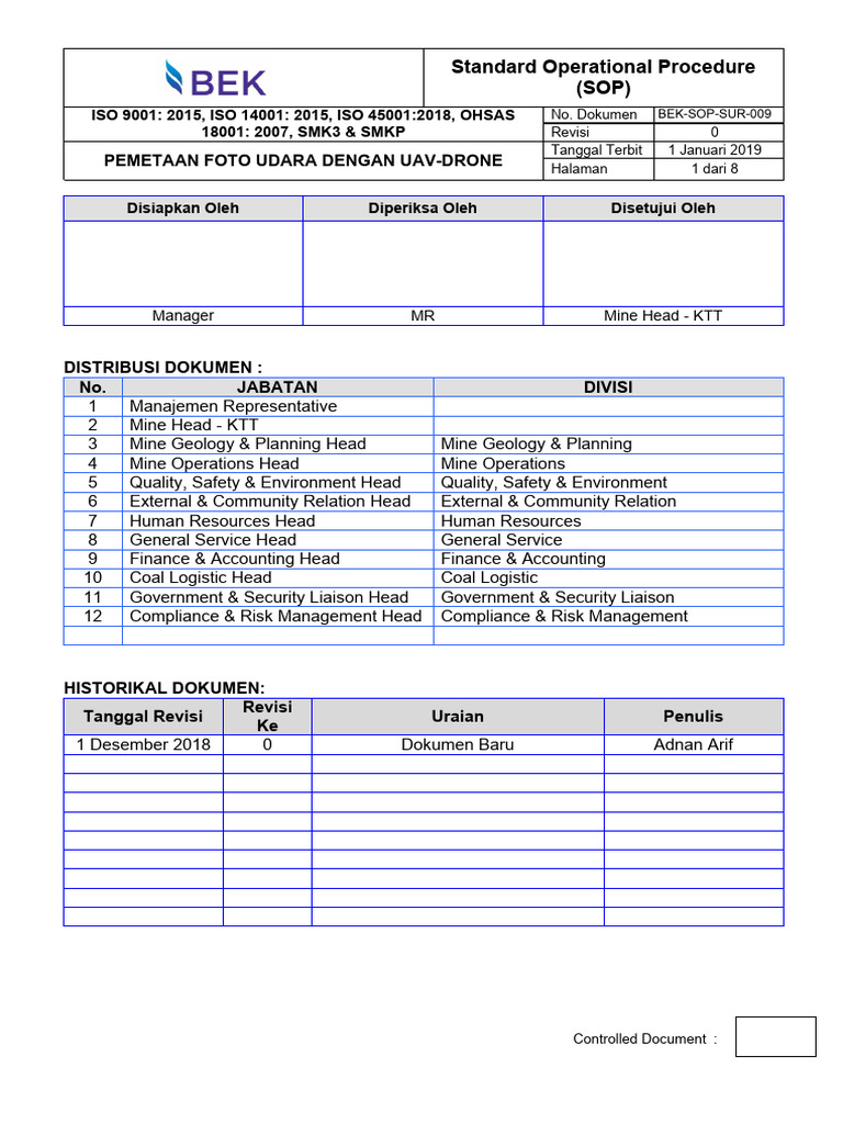 BEK-SOP-SUR-009 Pemetaan Foto Udara Dengan UAV-Drone Rev. 0 | PDF ...