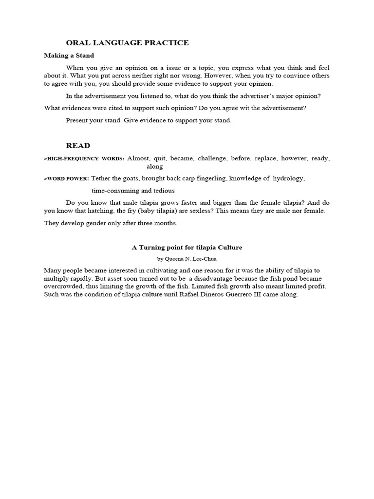 Oral Language Practice | PDF