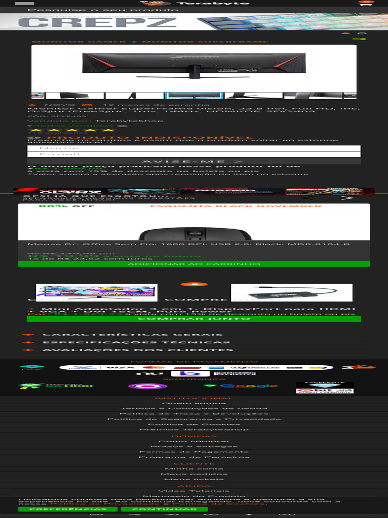 Monitor Gamer SuperFrame Vision, 23.8 Pol, Full HD, IPS, G-SyncFreeSync ...