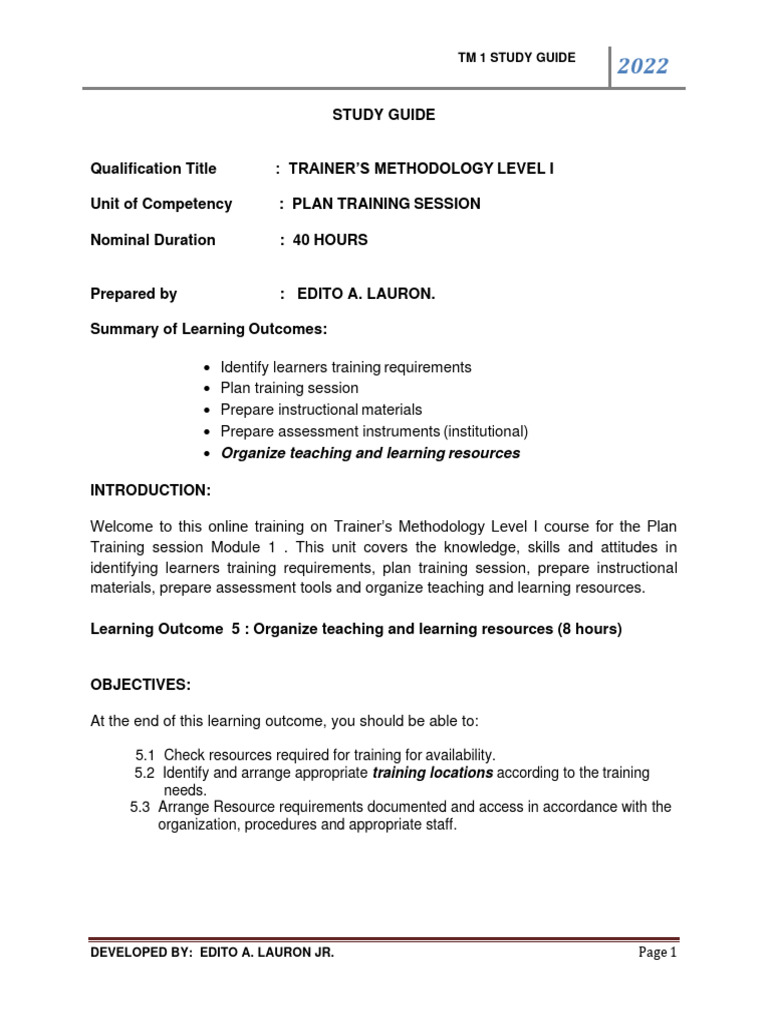STUDY GUIDE-TMI Module 1(LO5) | PDF | Educational Technology | Learning