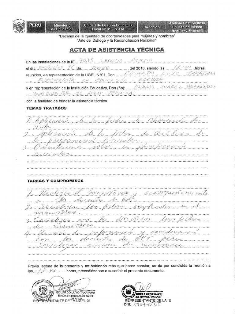 Acta de Asistencia Técnica | PDF