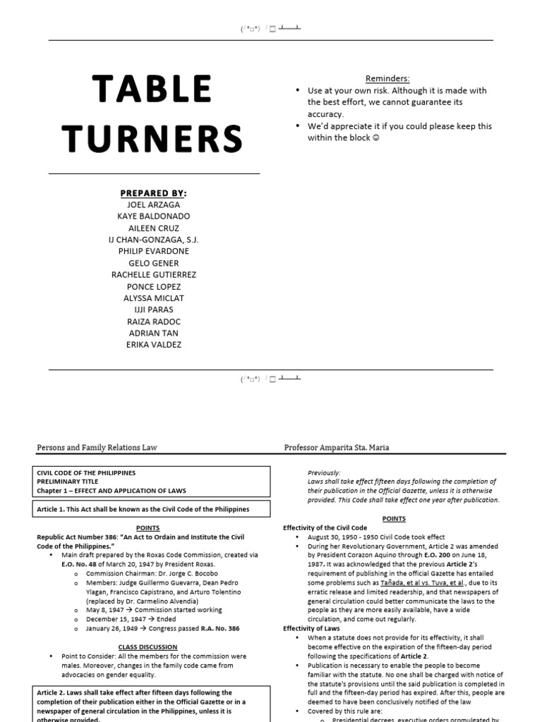 Table Turners Sta. Maria Persons Reviewer | PDF | Ex Post Facto Law ...