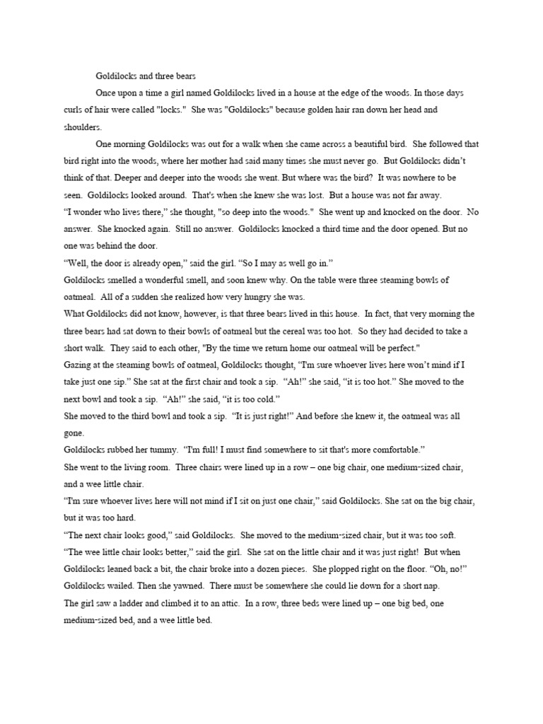 Goldilocks and Three Bears | PDF | Goldilocks And The Three Bears | Bed